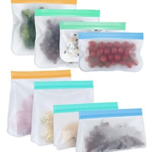 Reusable Food Storage Bags - Axbima 8 PACK PEVA Reusable Freezer Bags for Sandwich - Stand-up Reusable Snack Zip lock bags for Home/Travel Meat Fruit Vegetables Cereal Nuts (Multicolored)