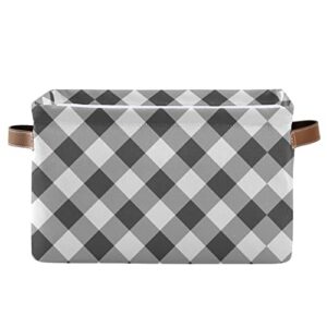 xigua grey buffalo plaid storage basket storage bin organizer basket, foldable rectangular storage box with handles for home office