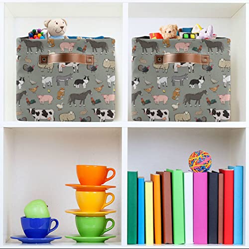 xigua Farm Animals Storage Basket Storage Bin Organizer Basket, Foldable Rectangular Storage Box with Handles for Home Office