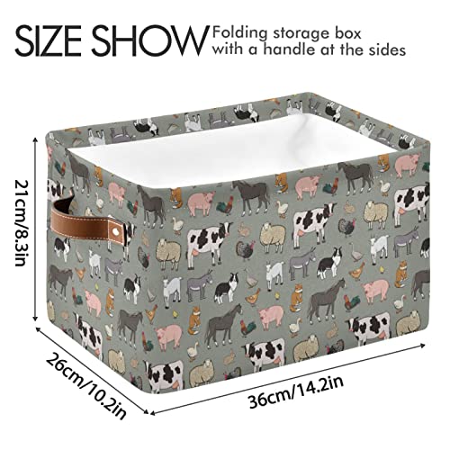 xigua Farm Animals Storage Basket Storage Bin Organizer Basket, Foldable Rectangular Storage Box with Handles for Home Office