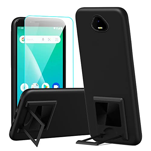 Nijiadi Compatible with SCHOK Volt SV55 (SV55216) Phone Case with Tempered Glass Screen Protector, Soft Silicone with Kickstand Shockproof Protective Case Cover for SCHOK Volt SV55 - Black