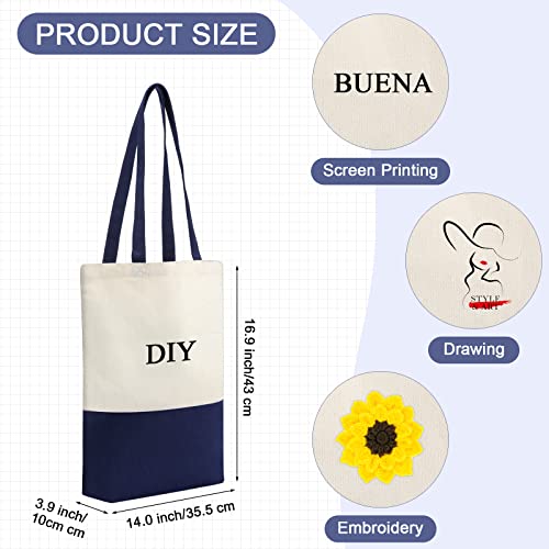 16 Pack Canvas Tote Bags Cotton Grocery Totes Navy Blue and Natural Large Shopping Totes Bags Reusable Canvas Bags Bulk with Handle for Women Men Kitchen DIY Multipurpose Totes Set