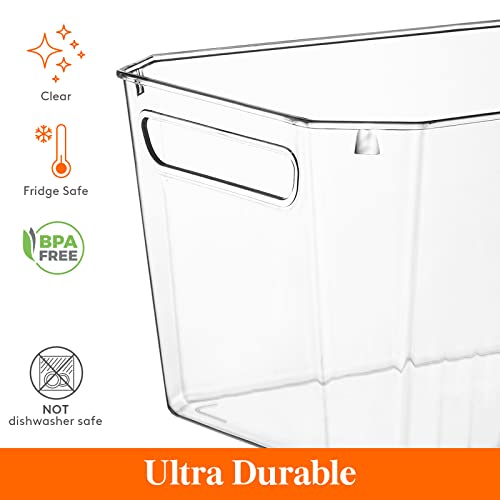 Lifewit 4pcs Large Storage Organizer Bins for Pantry Kitchen, Clear Plastic Storage Basket Set with Handle for Laundryroom Bathroom Cabinet Countertop Organize