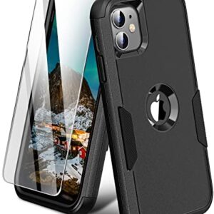 FireNova Design for iPhone 11 Case, with [Tempered Glass Screen Protector][Shockproof] [Dropproof],Protective Heavy-Duty 3 in 1 Tough Rugged Non-Slip Protective Phone Case Cover,6.1 Inch,Black