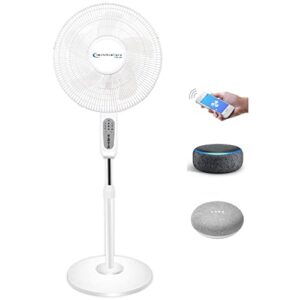 technical pro smart oscillating pedestal fan, 3 speed portable 16” wifi enabled standing fan w adjustable height, 270 degree oscillation, tilting, timer & sleep mode compatible w/alexa/google (white)