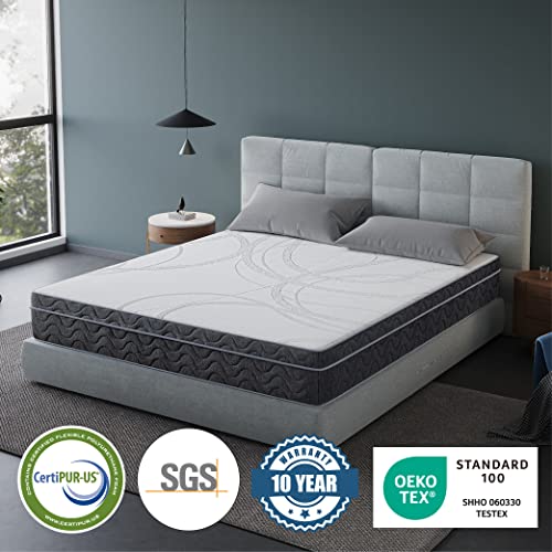 EGO Hybrid Mattress 10 Inch Twin, Made in USA, Cooling Gel Infused Memory Foam and Individual Pocket Spring Mattress, Bed in A Box, CertiPUR-US Certified, Medium, 75"x38"