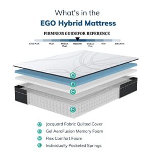 EGO Hybrid Mattress 10 Inch Twin, Made in USA, Cooling Gel Infused Memory Foam and Individual Pocket Spring Mattress, Bed in A Box, CertiPUR-US Certified, Medium, 75"x38"