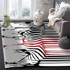 outdoor rug 4'x6' area rug for bedroom decor living room decor, non-shedding boho carpet floor mats entryway foyer kitchen rugs, funny zebra black and red home decor bathroom rugs