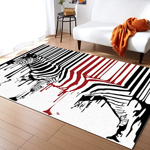 Outdoor Rug 4'x6' Area Rug for Bedroom Decor Living Room Decor, Non-Shedding Boho Carpet Floor Mats Entryway Foyer Kitchen Rugs, Funny Zebra Black and Red Home Decor Bathroom Rugs