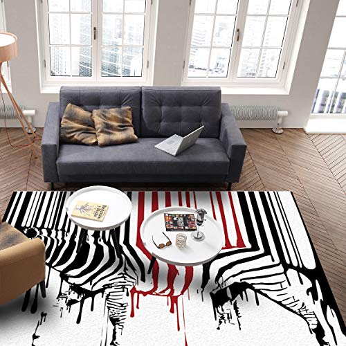 Outdoor Rug 4'x6' Area Rug for Bedroom Decor Living Room Decor, Non-Shedding Boho Carpet Floor Mats Entryway Foyer Kitchen Rugs, Funny Zebra Black and Red Home Decor Bathroom Rugs