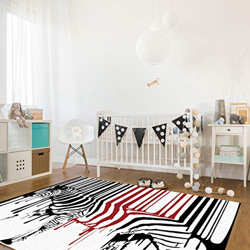 Outdoor Rug 4'x6' Area Rug for Bedroom Decor Living Room Decor, Non-Shedding Boho Carpet Floor Mats Entryway Foyer Kitchen Rugs, Funny Zebra Black and Red Home Decor Bathroom Rugs