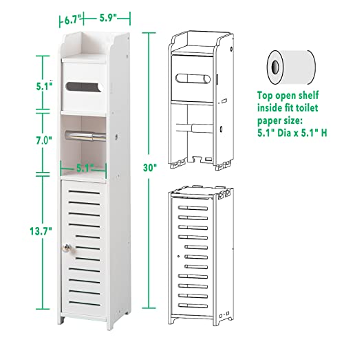 TuoxinEM Over The Toilet Storage,Toilet Paper Cabinet for Half Bathroom,Small Bathroom Storage for Tiny Spaces,Narrow Toilet Paper Cabinet,White