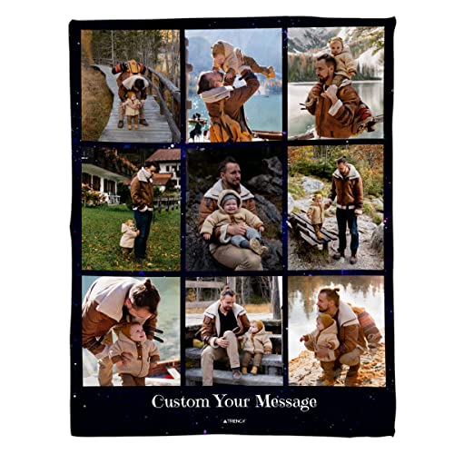 TRIENCY Personalized Photo Picture Blanket Custom Fleece Or Sherpa Blanket Throw 60x80 50x60 30x40 with Photos Pictures Text Birthday Christmas Fathers Day Custom Gifts for Men Women Family