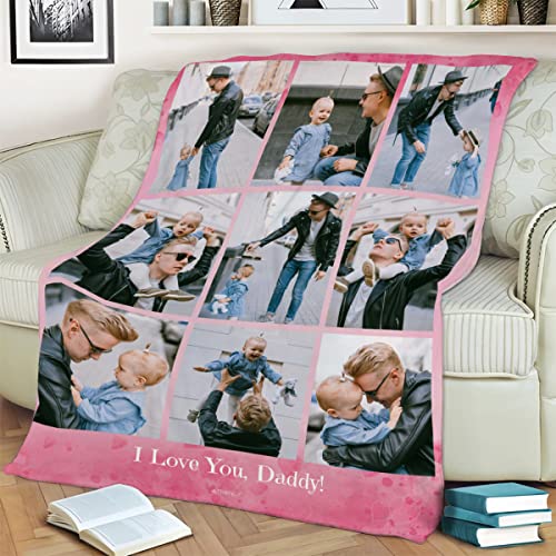 TRIENCY Personalized Photo Picture Blanket Custom Fleece Or Sherpa Blanket Throw 60x80 50x60 30x40 with Photos Pictures Text Birthday Christmas Fathers Day Custom Gifts for Men Women Family