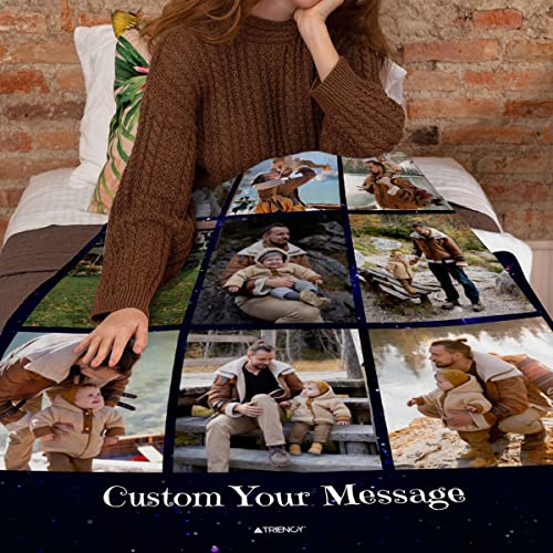 TRIENCY Personalized Photo Picture Blanket Custom Fleece Or Sherpa Blanket Throw 60x80 50x60 30x40 with Photos Pictures Text Birthday Christmas Fathers Day Custom Gifts for Men Women Family