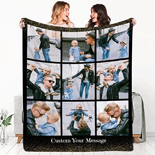 TRIENCY Personalized Photo Picture Blanket Custom Fleece Or Sherpa Blanket Throw 60x80 50x60 30x40 with Photos Pictures Text Birthday Christmas Fathers Day Custom Gifts for Men Women Family