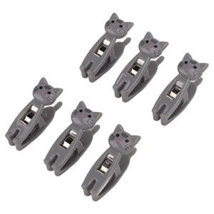 cat design chip clips, 6pcs plastic chip bag clip kitchen clips multifunctional small clips for bread bag, potato chip bag clothesline clip(grey)