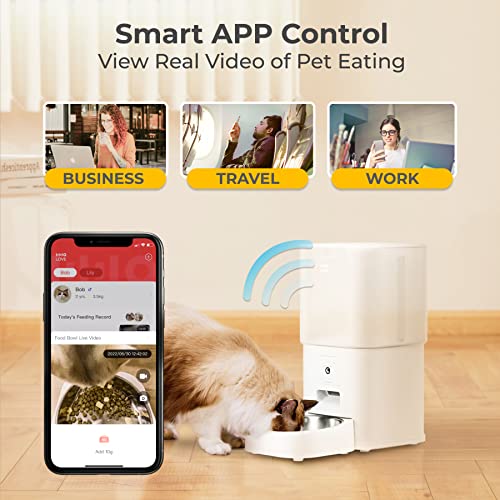 ABRCT Automatic Cat Feeders with Visible Food Bowl, 6L Camera Pet Dry Food Dispenser, Auto Notification of Pet's Meal Picture and Video Live, Easy APP-Controlled Timed Dog Feeder