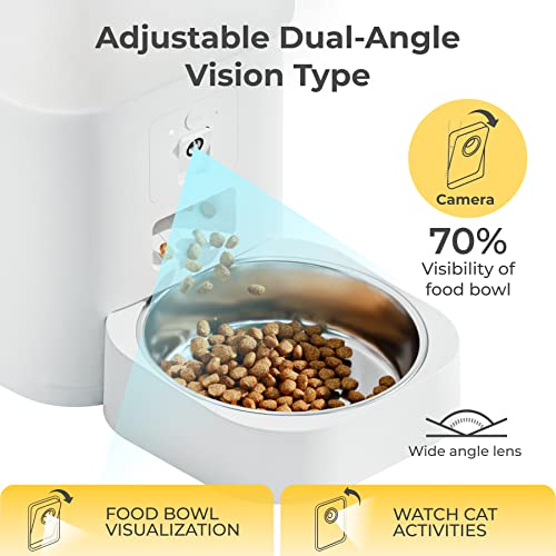 ABRCT Automatic Cat Feeders with Visible Food Bowl, 6L Camera Pet Dry Food Dispenser, Auto Notification of Pet's Meal Picture and Video Live, Easy APP-Controlled Timed Dog Feeder