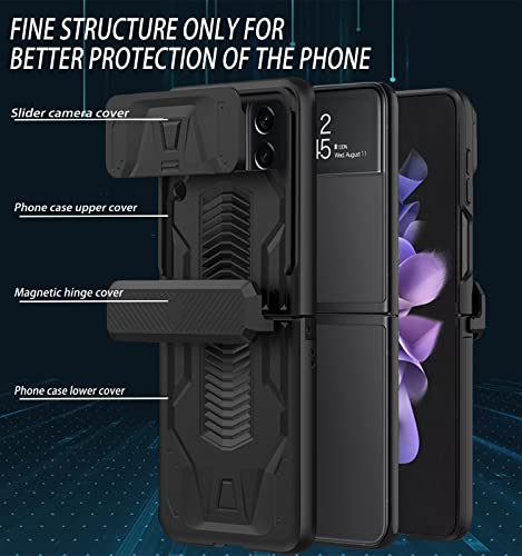 COCOING for Samsung Galaxy Z Flip 3 Case with Hinge Protection Device and Sliding Camera Protection Cover,Military-Grade Armor Protection Case for Samsung Z Flip 3 5G (Black)