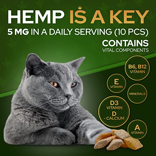 HAPPY GARDEN Cat Calming Treats for Anxiety Relief with Hemp - New Shape Calming Treats for Cats with Aggression Grooming and Travel Anxiety - Calming Chews for Cats are Made in USA