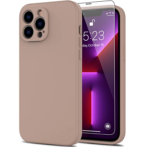 DEENAKIN for iPhone 13 Pro Max Case with Screen Protector,Pass 16ft Drop Tested Durable Soft Silicone Gel Rubber Cover,Slim Fit Protective Phone Case for iPhone 13 Pro Max 6.7" Light Brown