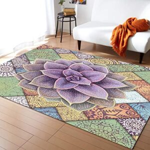 mandala pattern backdrop purple succulent pot plant area rug 2'7"x5',outdoor indoor small carpet runner for kids teen girls boys bedroom,living room,bathroom,classroom,office,kitchen,washable area+rug