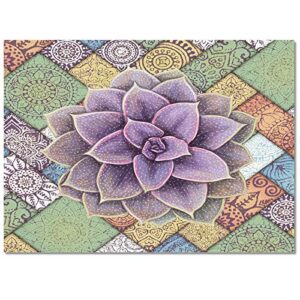 Mandala Pattern Backdrop Purple Succulent Pot Plant Area Rug 2'7"x5',Outdoor Indoor Small Carpet Runner for Kids Teen Girls Boys Bedroom,Living Room,Bathroom,Classroom,Office,Kitchen,Washable Area+Rug