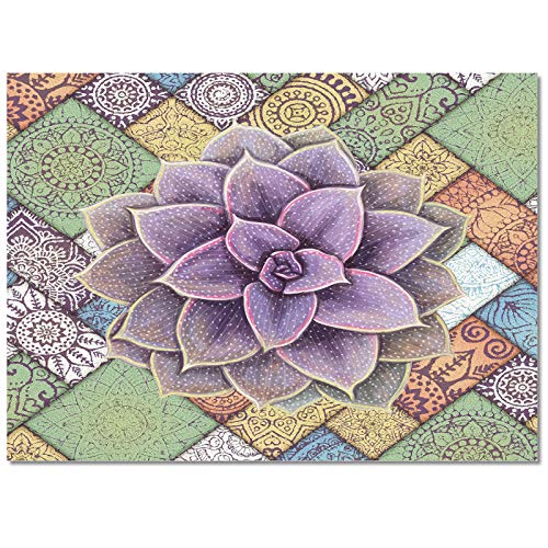 Mandala Pattern Backdrop Purple Succulent Pot Plant Area Rug 2'7"x5',Outdoor Indoor Small Carpet Runner for Kids Teen Girls Boys Bedroom,Living Room,Bathroom,Classroom,Office,Kitchen,Washable Area+Rug