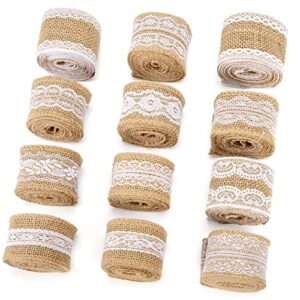 VGOODALL Jute Ribbon, 12PCS Burlap Lace Ribbons Craft Ribbon 26 Yards for Crafts Gift Wrapping Rustic Decor