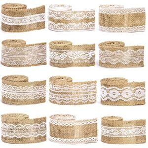 VGOODALL Jute Ribbon, 12PCS Burlap Lace Ribbons Craft Ribbon 26 Yards for Crafts Gift Wrapping Rustic Decor