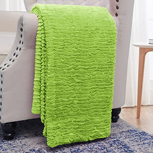 BYTIDE Cloud Striped Oversized Faux Fur Plush Throw Blankets with Rippled/Pleated Design, Super Soft Warm Cozy Fluffy Fuzzy Luxury Throw for Couch Sofa Chair Bed Cover, 60 x 70 in, Lime Green