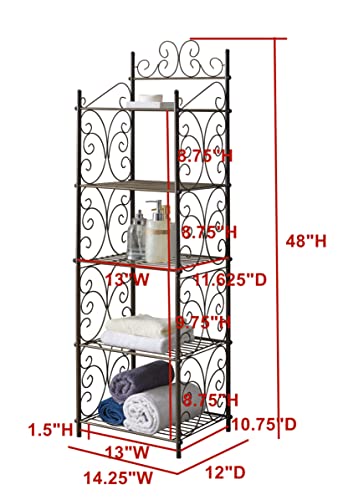 Kings Brand Furniture - 5 Tier Bathroom Storage Shelf Unit, Free-Standing Metal Rack Shelving for Kitchen, Living Room, Hallway, Pewter