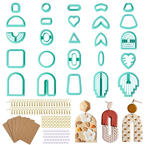 TAINSKY Polymer Clay Cutters Set, 25 Shapes Clay Earring Cutters with 145 Earrings Accessories for Polymer Clay Jewelry Making