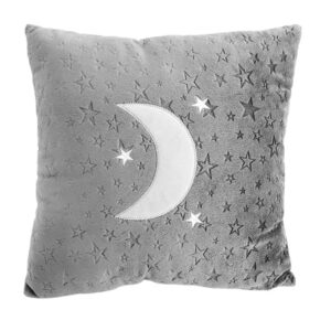 Decorative Plush Throw Pillow for Boys, Girls, Baby Nursery, Toddler Bed, Kids Bedroom, Couch, Sofa - Ultra Soft Star Embossed Fabric with Moon and Stars Design (Grey)