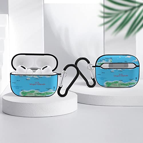 Maps of US Virgin Islands Compatible with Airpods Pro Case Protective Cover, Cute Protective Shockproof Protective Cover with Keychain, Wireless Charging Box, Woman, Man