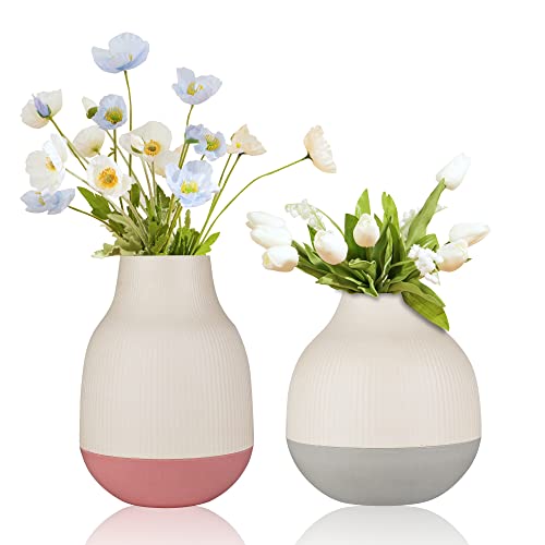 PROGUP White Flower Vase for Home Decor ,Boho Vases Set of 2,Decorative Vase for Pampas Grass & Dried Flowers,Modern Rustic Farmhouse,Decor,Table,Bookshelf, Mantel and Entryway Decor