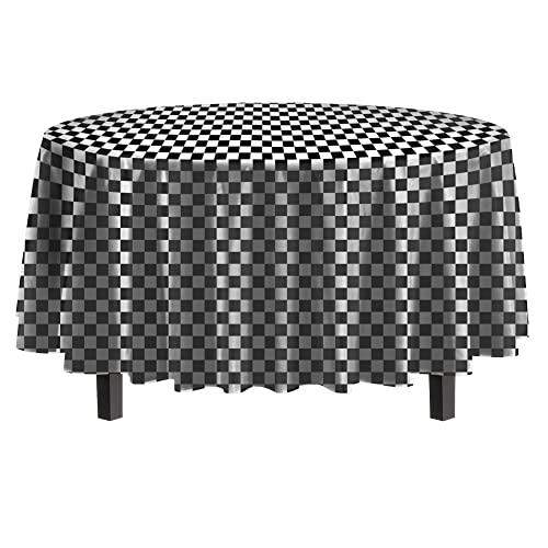 Exquisite 12-Pack - Premium Plastic Tablecloth 84 Inch Round Table Cover - Checkered