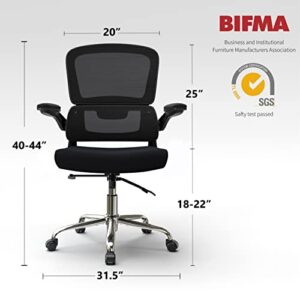 Logicfox Ergonomic Office Chair, Breathable Mesh Chair with Adjustable Height, Computer Chair with a Double Lumbar Support and Flip-up Arms, Home Office Desk Chair with 90°-130° Tilt Function