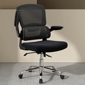 logicfox ergonomic office chair, breathable mesh chair with adjustable height, computer chair with a double lumbar support and flip-up arms, home office desk chair with 90°-130° tilt function