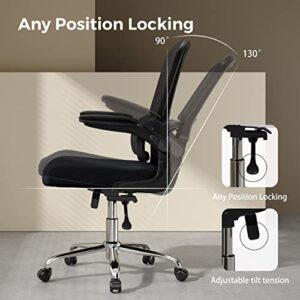 Logicfox Ergonomic Office Chair, Breathable Mesh Chair with Adjustable Height, Computer Chair with a Double Lumbar Support and Flip-up Arms, Home Office Desk Chair with 90°-130° Tilt Function