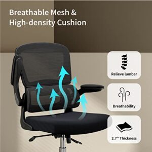 Logicfox Ergonomic Office Chair, Breathable Mesh Chair with Adjustable Height, Computer Chair with a Double Lumbar Support and Flip-up Arms, Home Office Desk Chair with 90°-130° Tilt Function