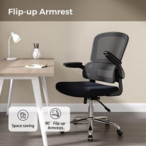 Logicfox Ergonomic Office Chair, Breathable Mesh Chair with Adjustable Height, Computer Chair with a Double Lumbar Support and Flip-up Arms, Home Office Desk Chair with 90°-130° Tilt Function