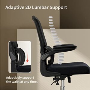 Logicfox Ergonomic Office Chair, Breathable Mesh Chair with Adjustable Height, Computer Chair with a Double Lumbar Support and Flip-up Arms, Home Office Desk Chair with 90°-130° Tilt Function