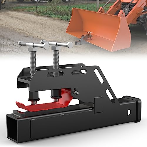 MAHLER GATES 2023 New Upgraded Tractor Clamp on Trailer Hitch, Clamp-on Tractor Bucket Hitch 2" Ball Mount Receiver Adapter for Kubota Tractor Bucket, Black Bucket Trailer Hitch Attachment Accessories