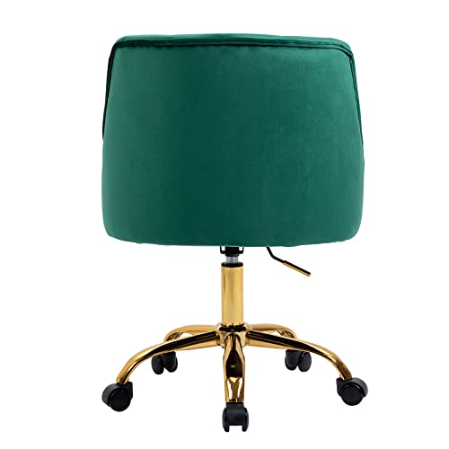 SSLine Modern Cute Desk Chair Home Office Mid-Back Computer Chair on Wheels Elegant Velvet Fabric Task Chair Living Room Upholstery Swivel Chair Vanity Chairs for Girls Women (V Type-Green&Gold)