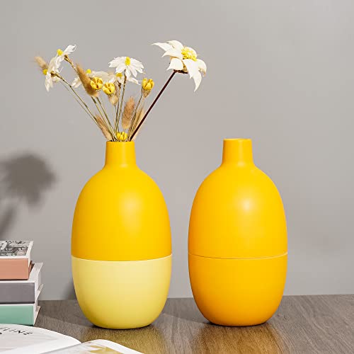 PROGUP Yellow Vase for Home Decor, Modern Rustic Farmhouse Decor,Boho Vases Set of 2,Decorative Vase for Pampas Grass & Dried Flowers,Table, Bookshelf, Mantel and Entryway Decor