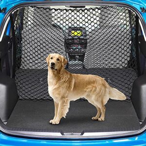 dog car barrier suv pet net + free metal hooks, dual layer pet travel safety barrier net, easy to install and remove, adjustable car dog divider for trucks, suv, vans, car net organizer storage bag