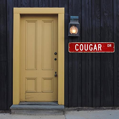 Cougar Street Sign Pet Animal Metal Sign 4x18in Customized Weatherproof Metal Wall Art Country Metal Plaque Sign for Home Bar Pub Garage Road Man Cave