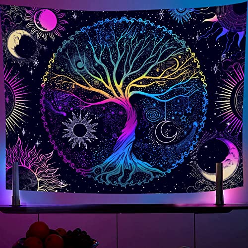 AACKart Blacklight Tapestry for Bedroom Aesthetic-Tree of Life Tapestry UV Reactive Spiritual Tapestry Trippy Glow in the Dark Wall Tapestry Wall Hanging 59.1 x 51.2 inches